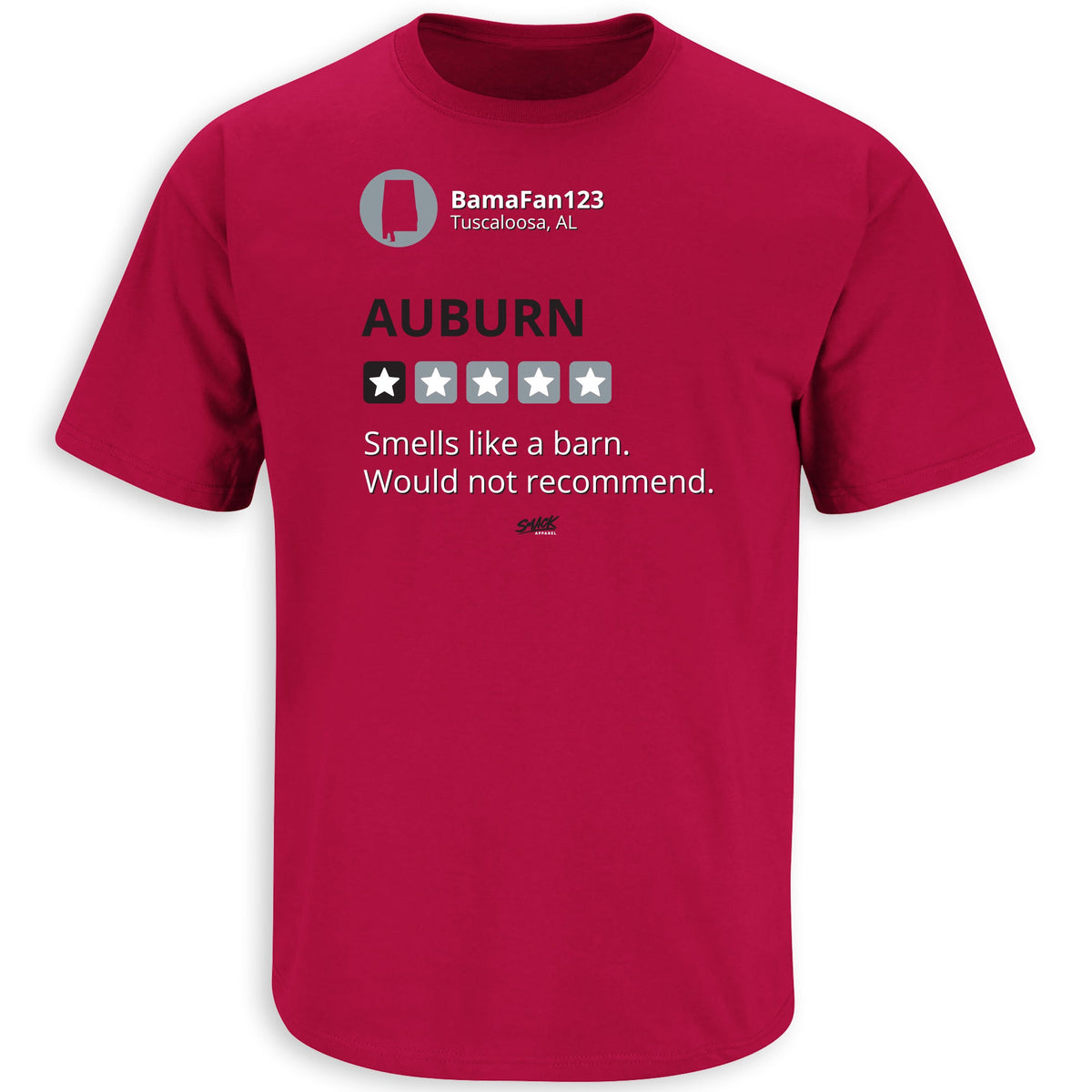 Smells Like a Barn (Anti-Auburn) T-Shirt for Alabama College Fans (SM ...
