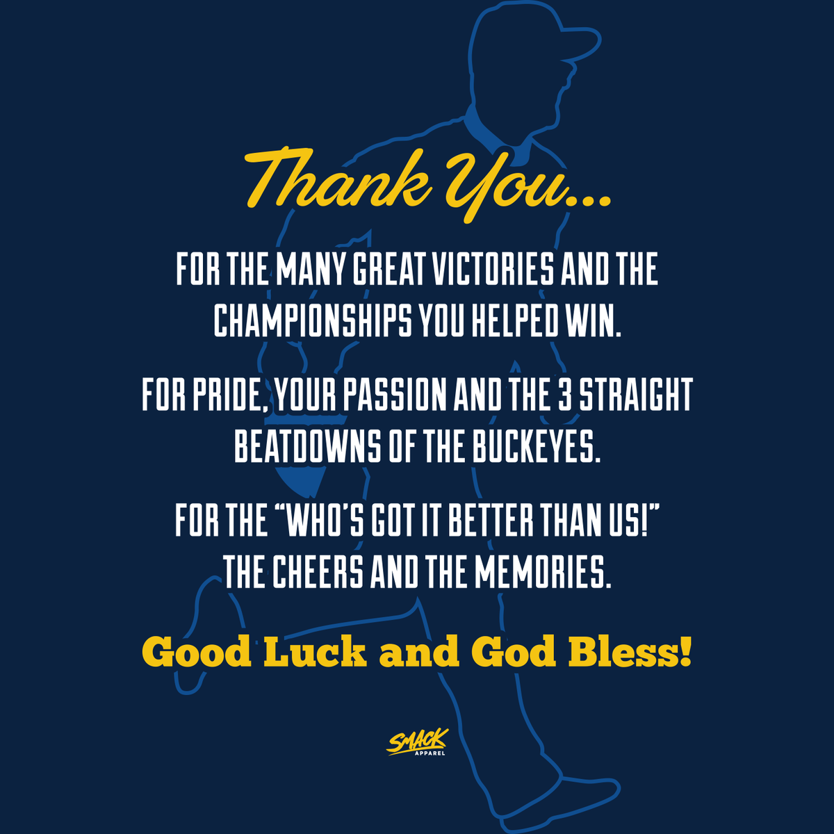 Coach Harbaugh - Thank You T-Shirt for Michigan College Fans (SM-5XL ...